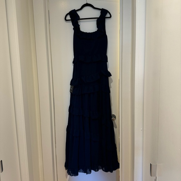 Lulus | Dresses | Nwt Lulus Compelling Romantic Dark Blue Ruffled ...